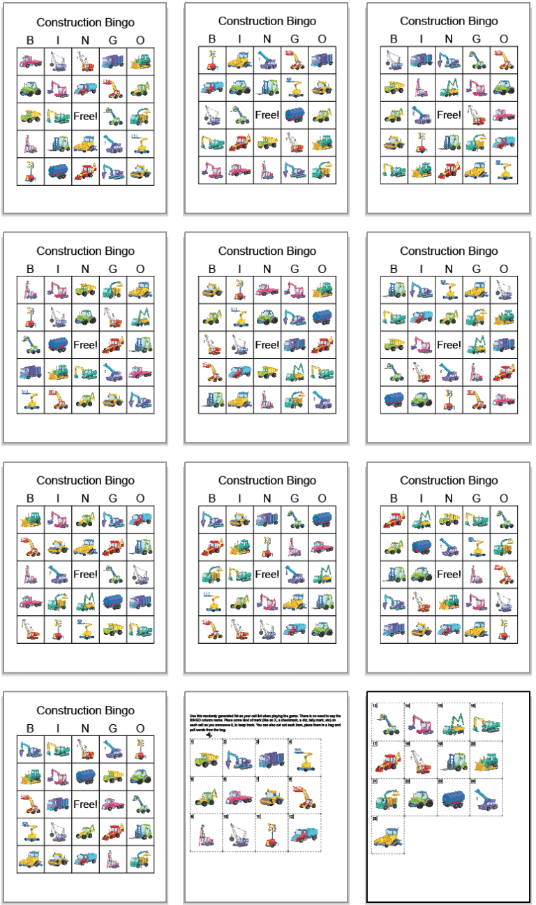 Printable Construction Vehicle Bingo for Children - The Artisan Life