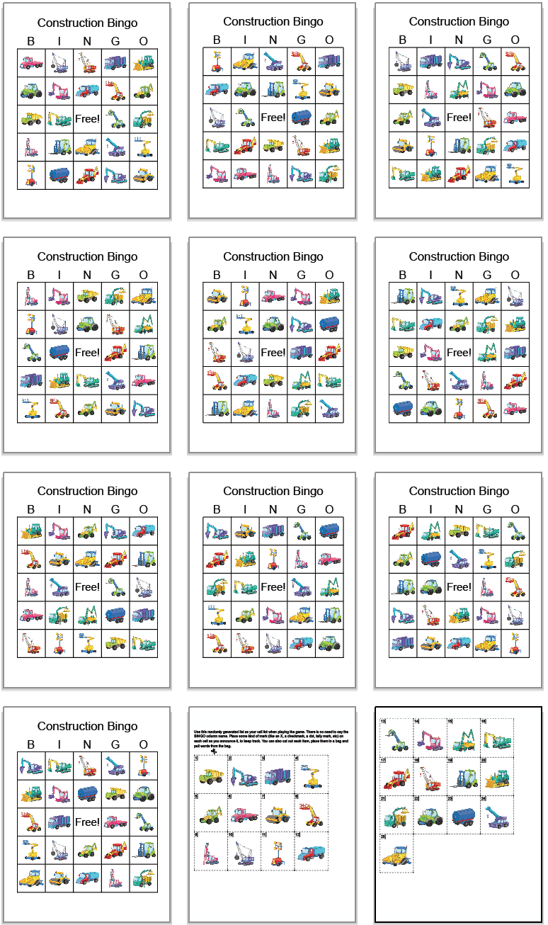 Printable Construction Vehicle Bingo for Children - The Artisan Life