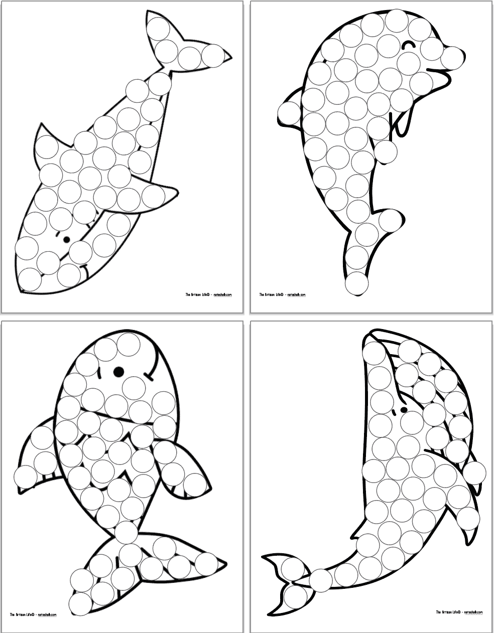 Free Printable Ocean Animals Dot it Marker Pages - The Artisan Life