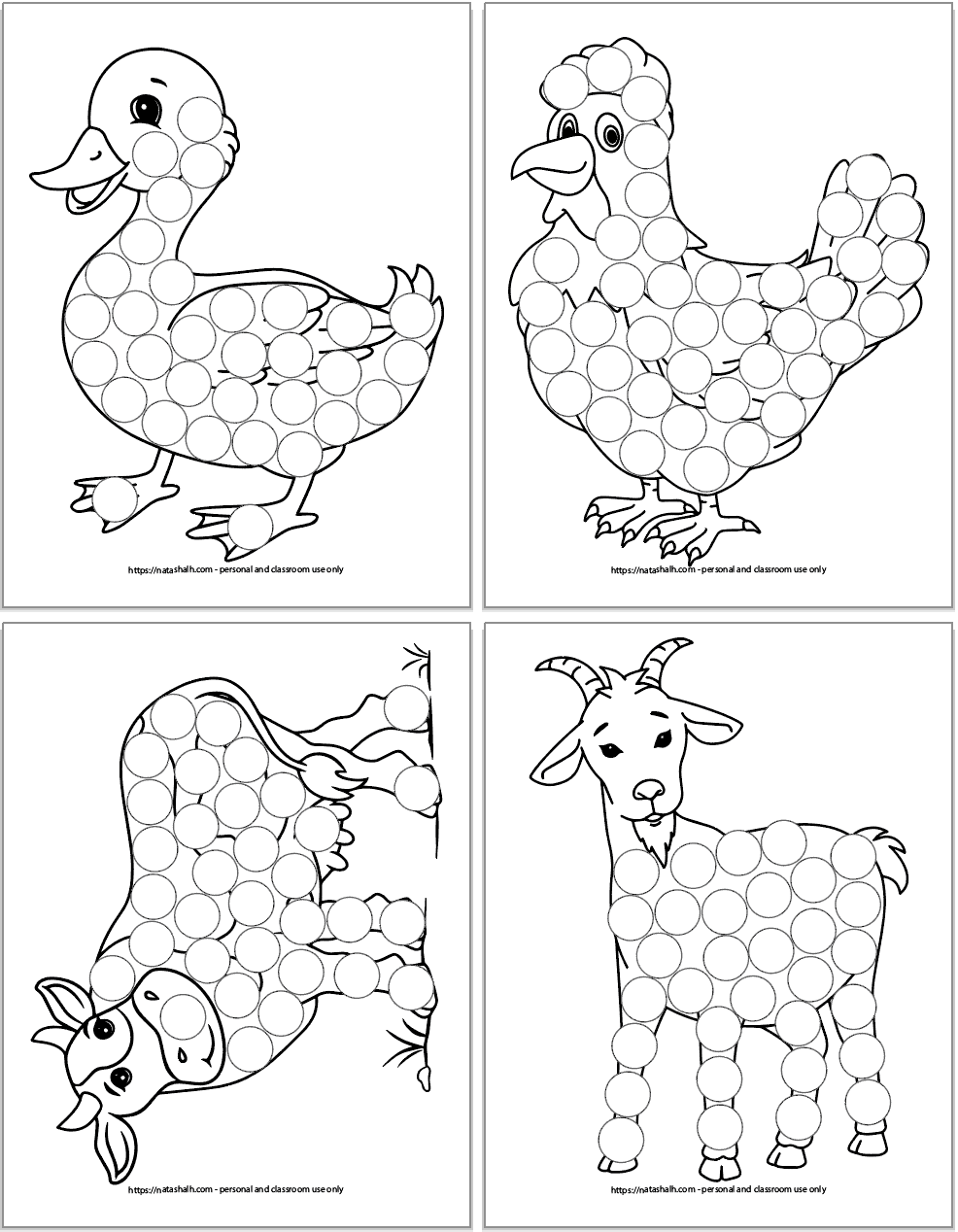 Free Printable Farm Animal Dot Marker Coloring Pages for Toddlers ...