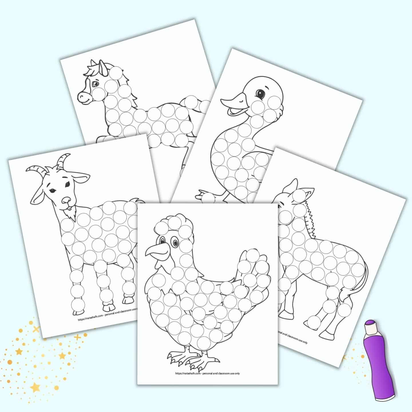 Free Printable Farm Animal Dot Marker Coloring Pages For Toddlers