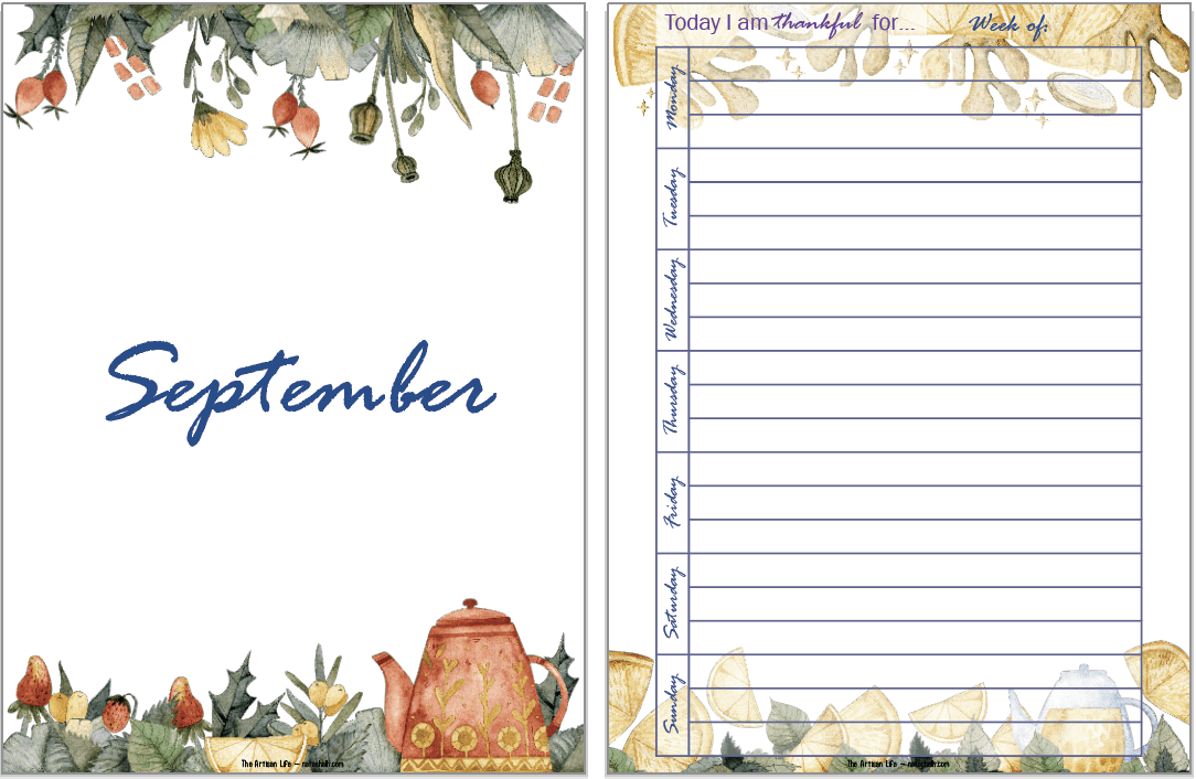 Cozy Tea Theme Free September Planner Printables (Letter and Happy ...