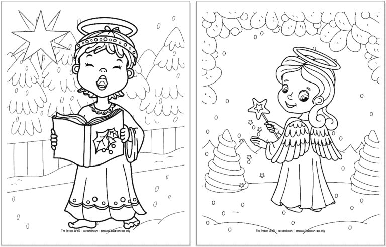 Free Printable Christmas Angel Coloring Pages for Kids - The Artisan Life