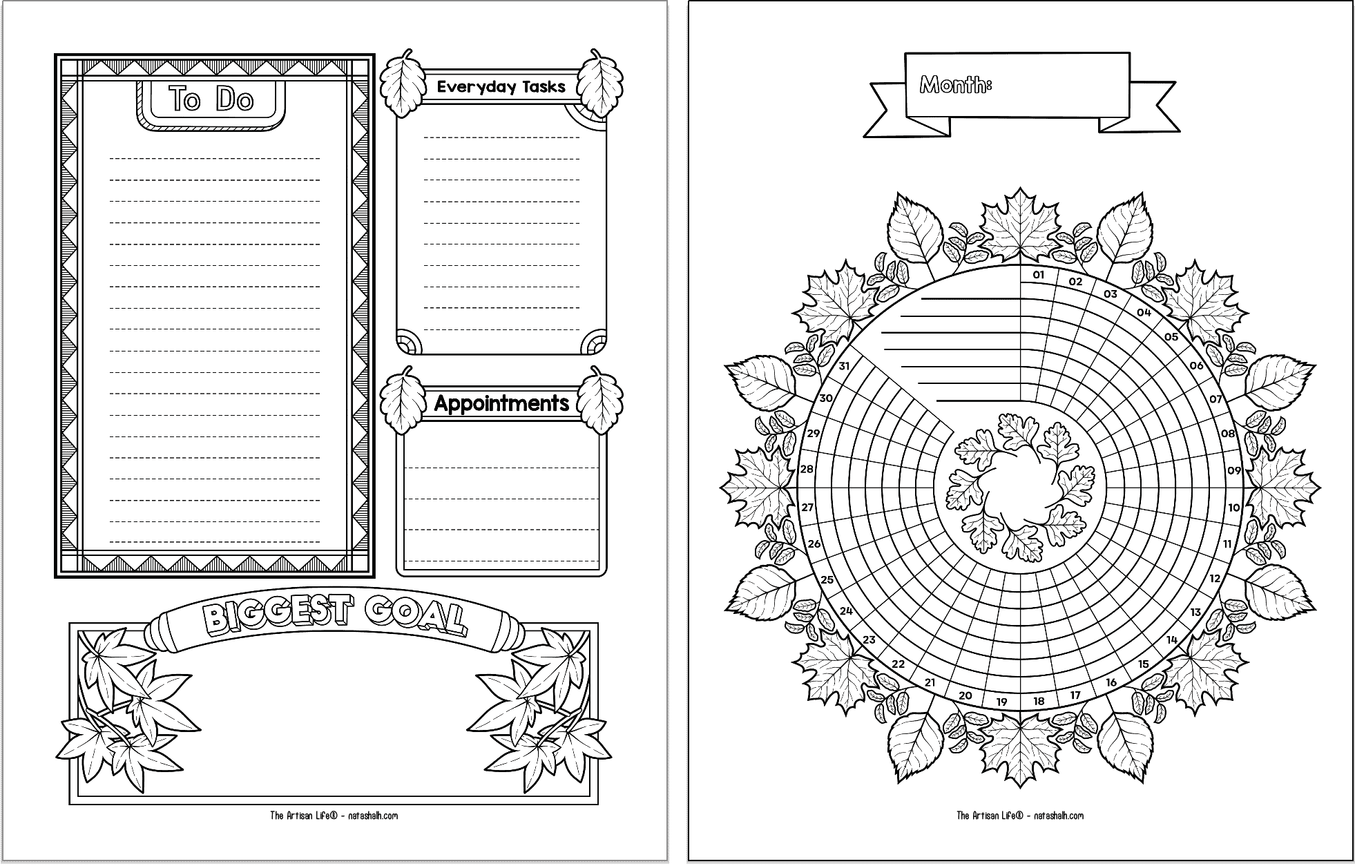 Free Printable Fall Leaves Bujo Planner Printables - The Artisan Life