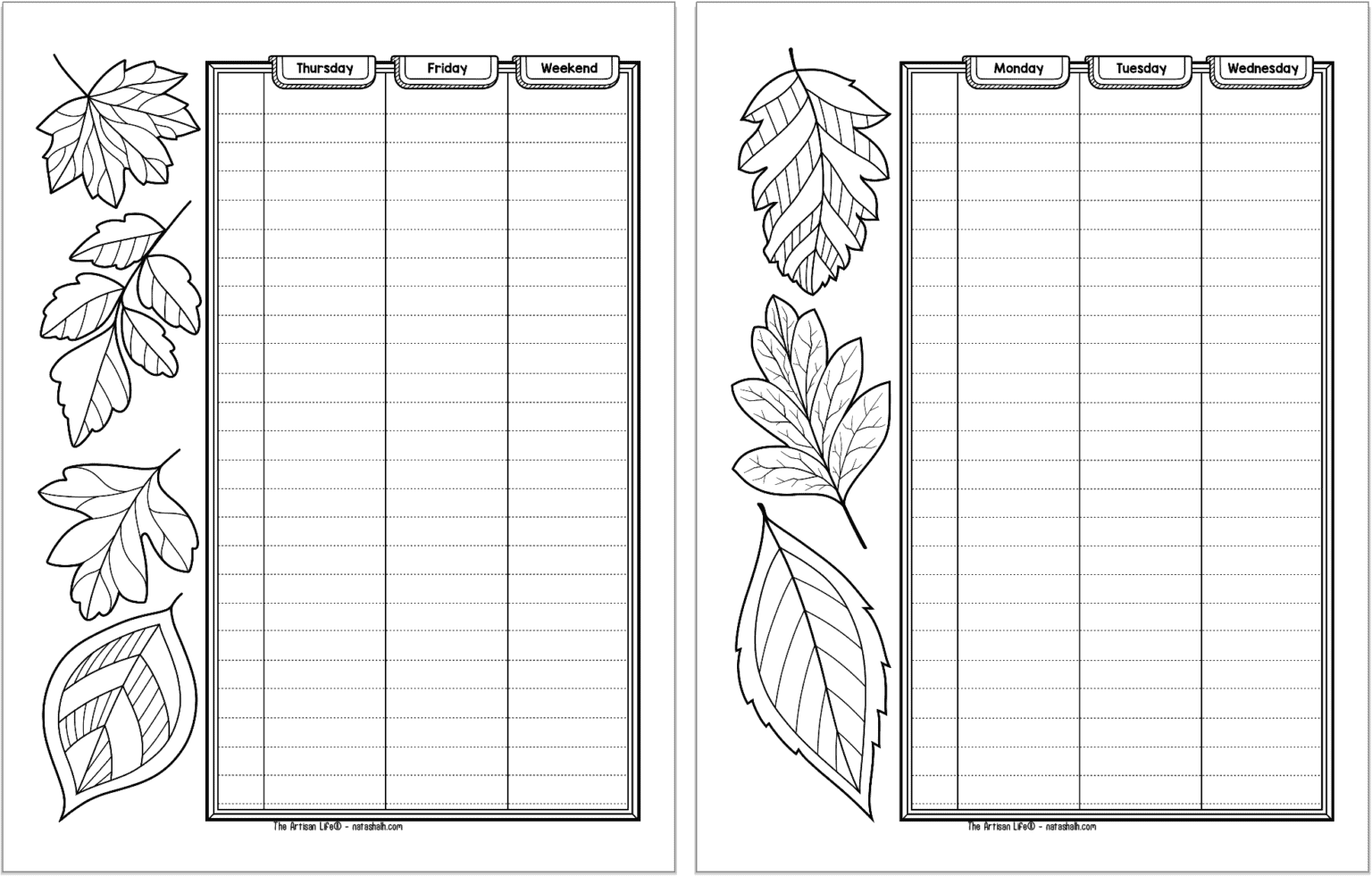 Free Printable Fall Leaves Bujo Planner Printables - The Artisan Life