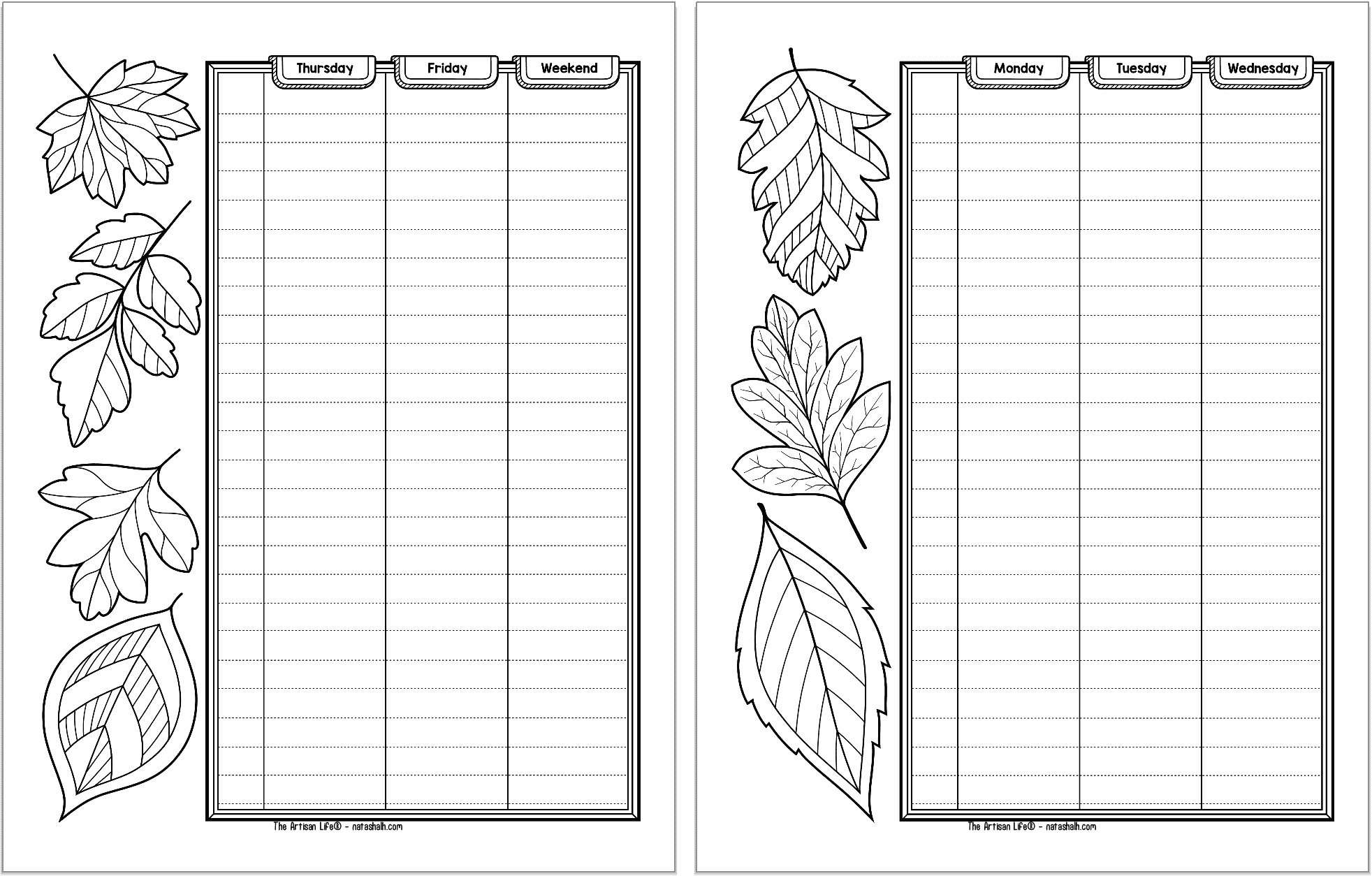 Free Printable Fall Leaves Bujo Planner Printables - The Artisan Life