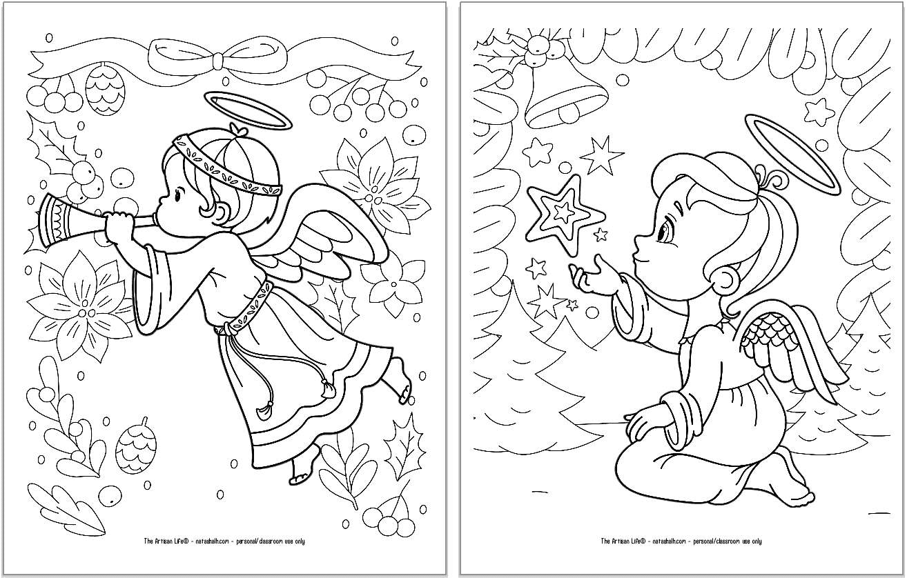 Free Printable Christmas Angel Coloring Pages for Kids - The Artisan Life