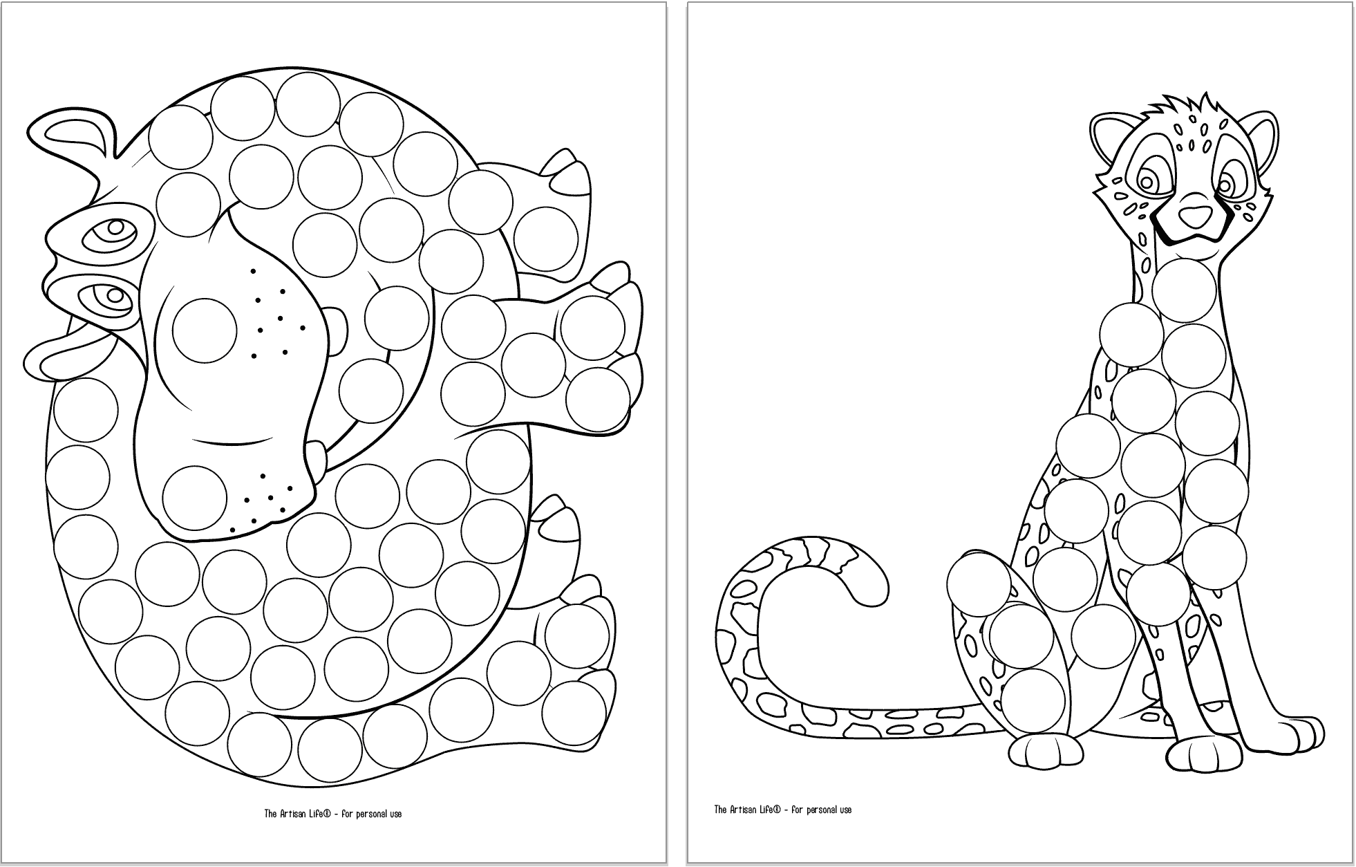 13+ Free Printable Safari Animal Dab It Marker Pages - The Artisan Life