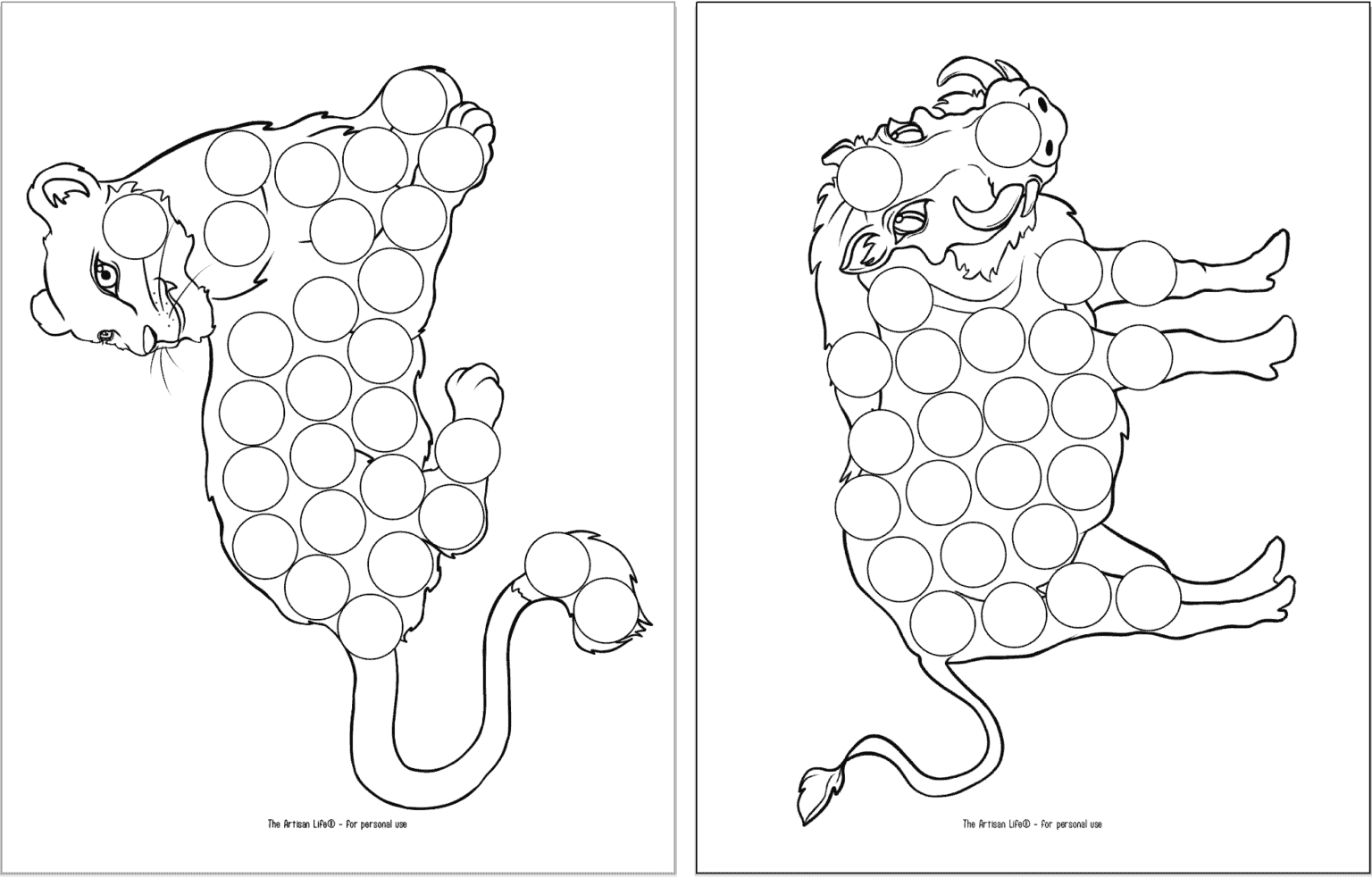 13+ Free Printable Safari Animal Dab It Marker Pages - The Artisan Life
