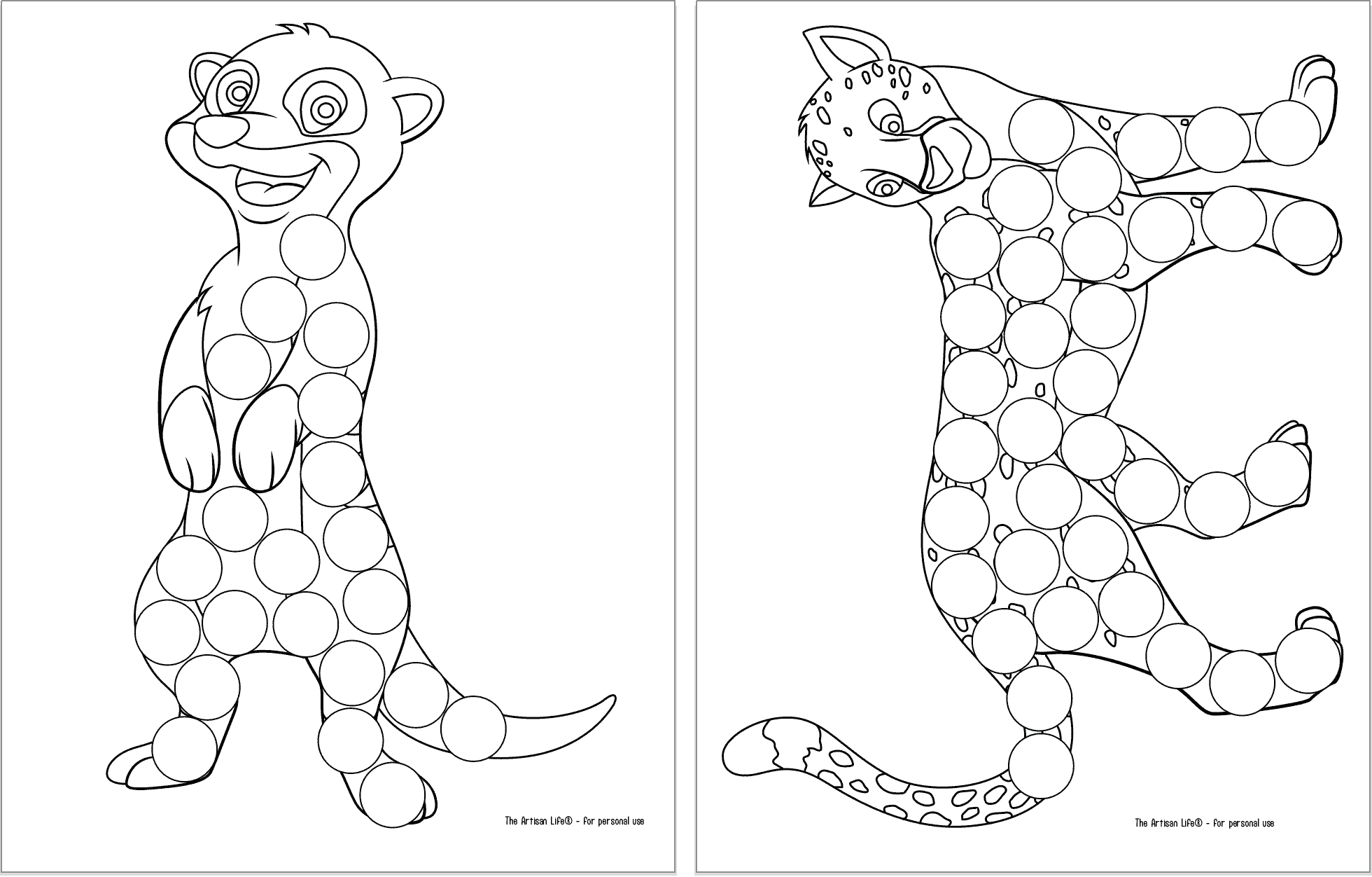 13+ Free Printable Safari Animal Dab It Marker Pages - The Artisan Life