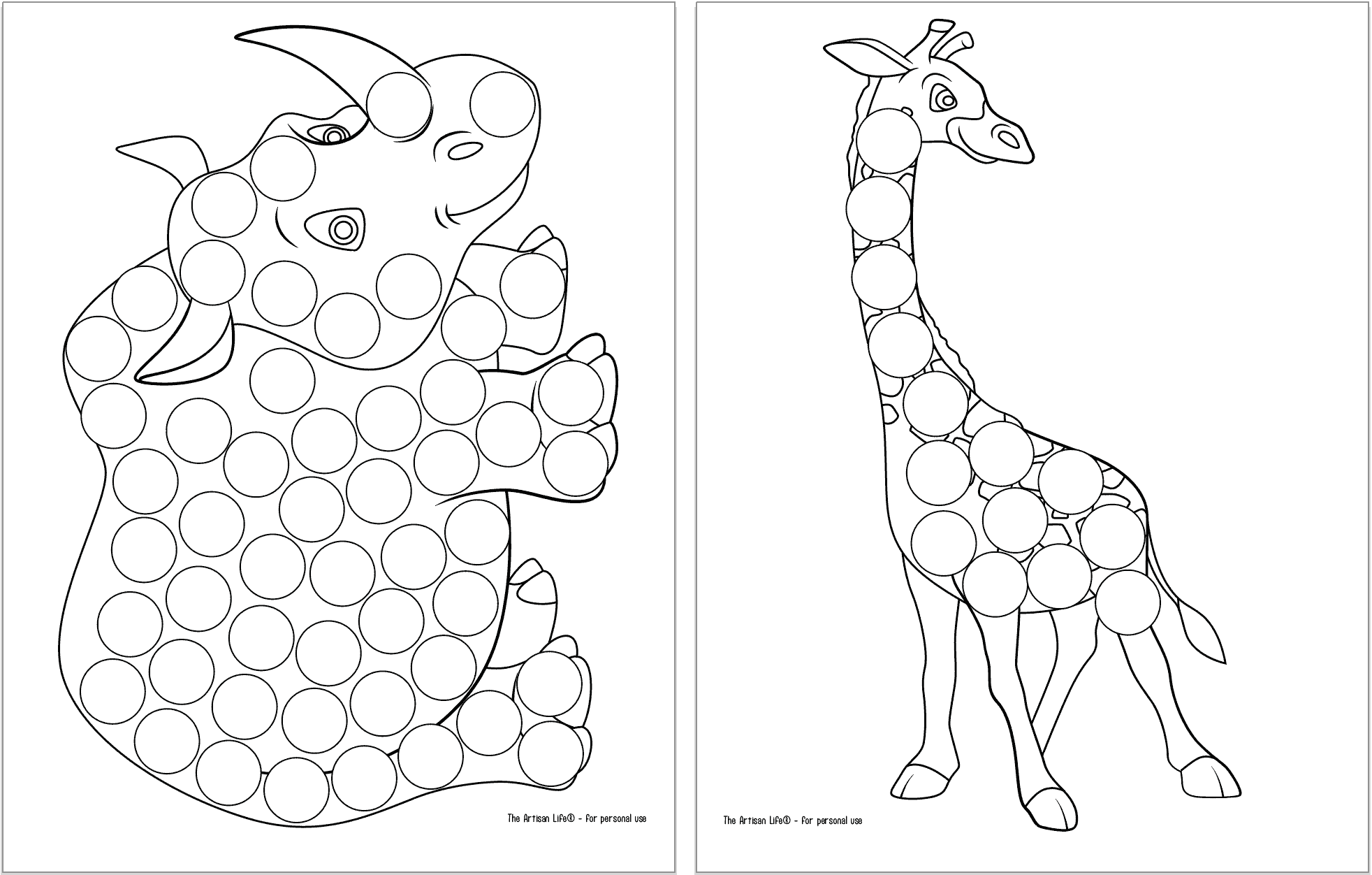 13+ Free Printable Safari Animal Dab It Marker Pages - The Artisan Life