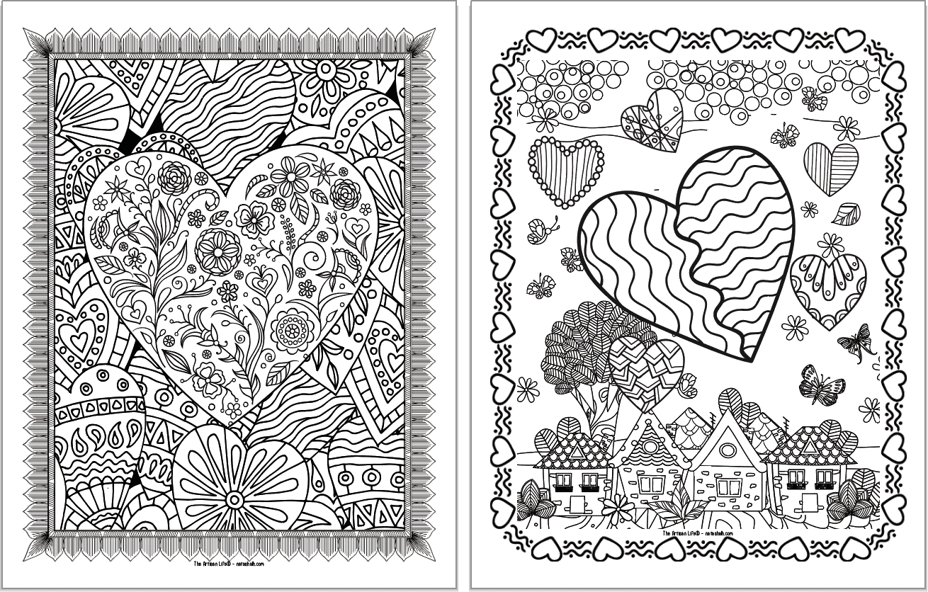 Free Printable Heart Coloring Sheets for Valentine's Day - The Artisan Life