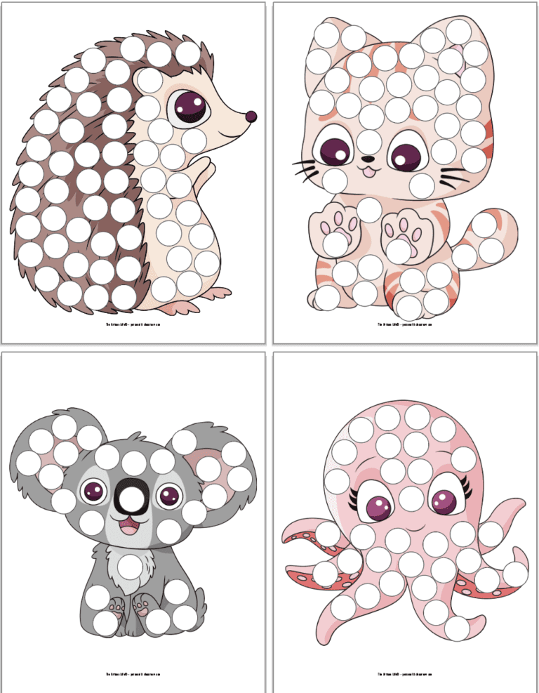 9+ Free Printable Cute Animal Dot Marker Coloring Pages - The Artisan Life