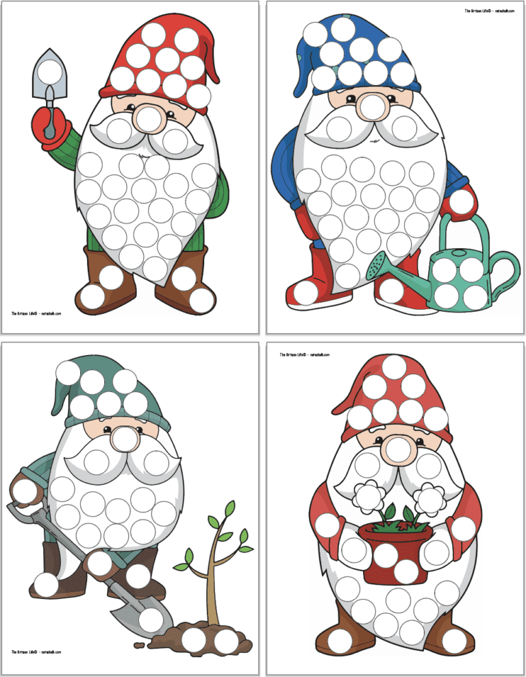 9+ Free Printable Spring Garden Gnome Dot Marker Coloring Pages - The ...