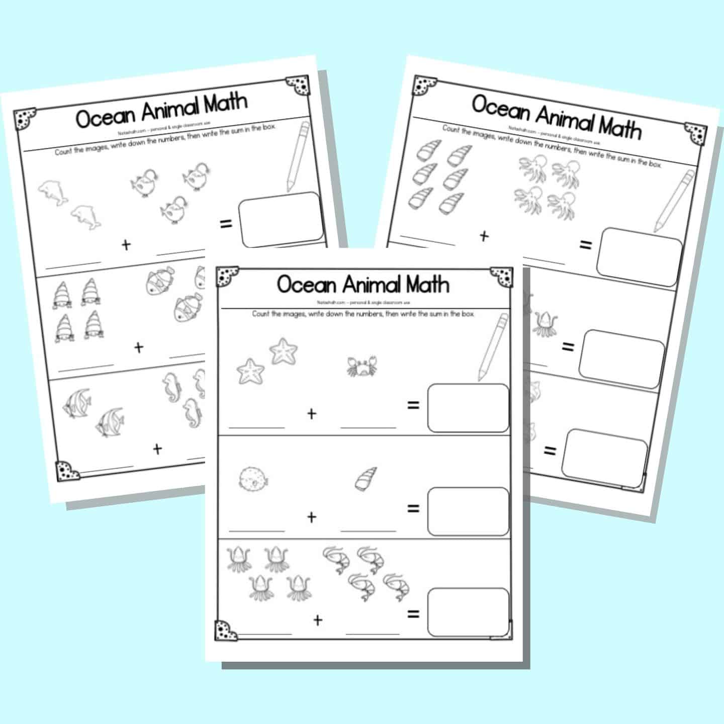 Free Printable Ocean Animal Addition Worksheets 1 10 The Artisan Life