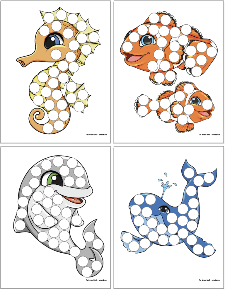 Free Printable Color Ocean Animal Dot Maker Pages - The Artisan Life