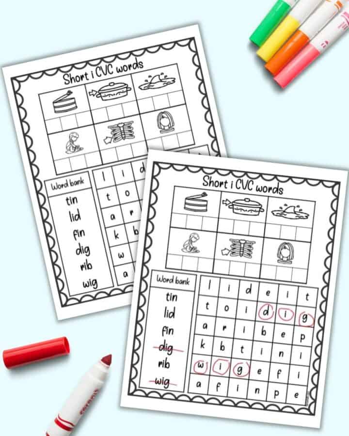 Free Printable Short I CVC Words Worksheets - The Artisan Life