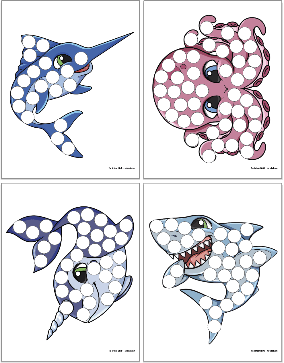 Free Printable Color Ocean Animal Dot Maker Pages - The Artisan Life