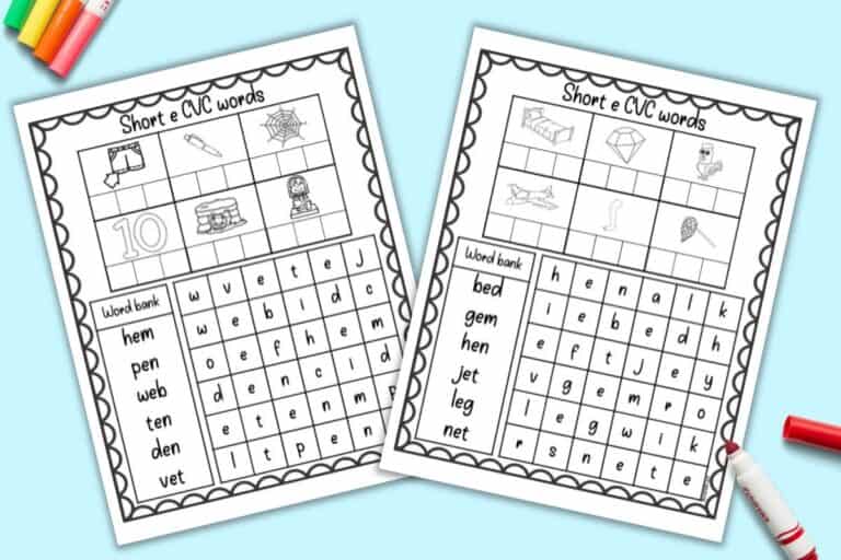 Free Printable Short E CVC Words Worksheets - The Artisan Life