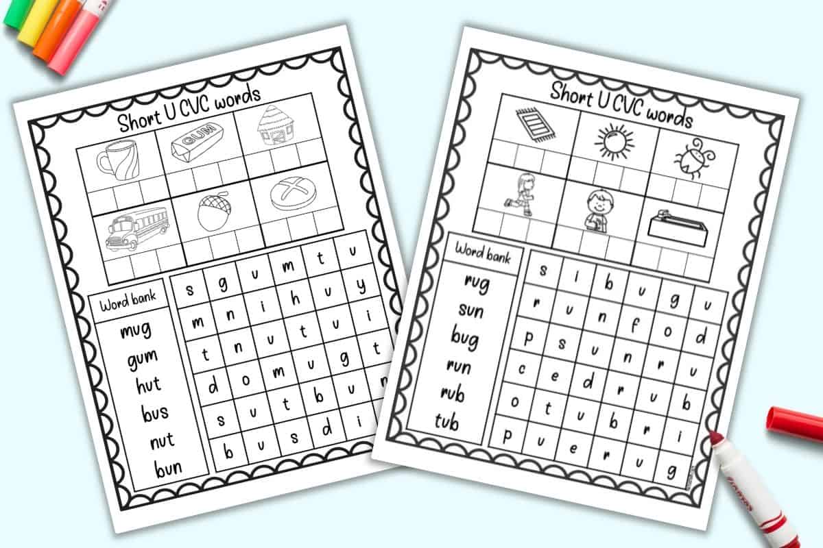 Free Printable Short U CVC Words Worksheets - The Artisan Life