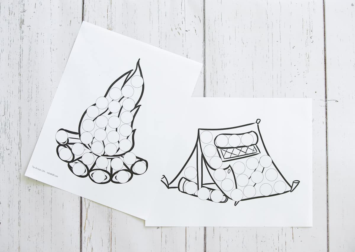 Free Printable Camping Themed Dot Marker Pages - The Artisan Life