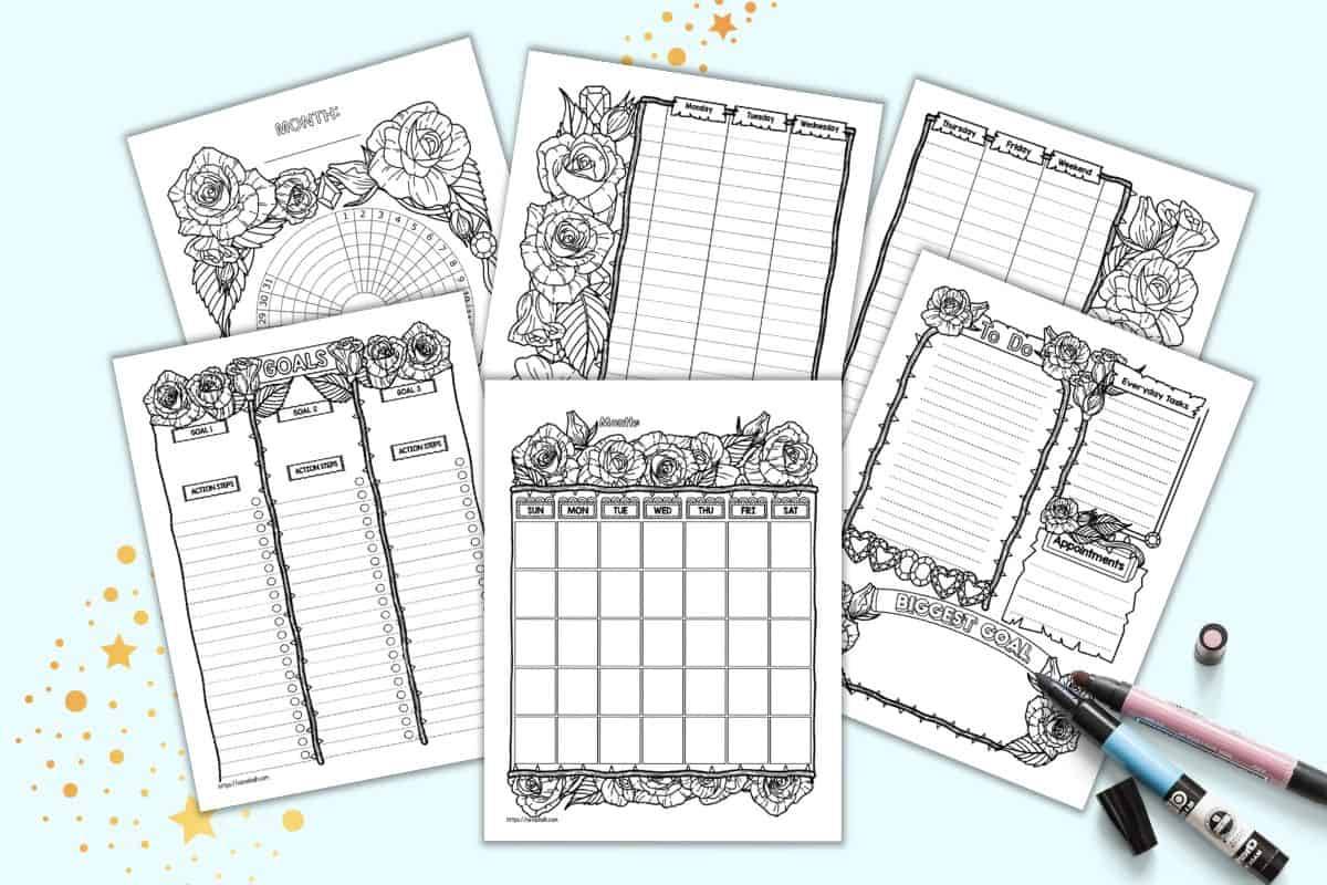 Free Printable Rose Themed Bujo Planner Printables - The Artisan Life