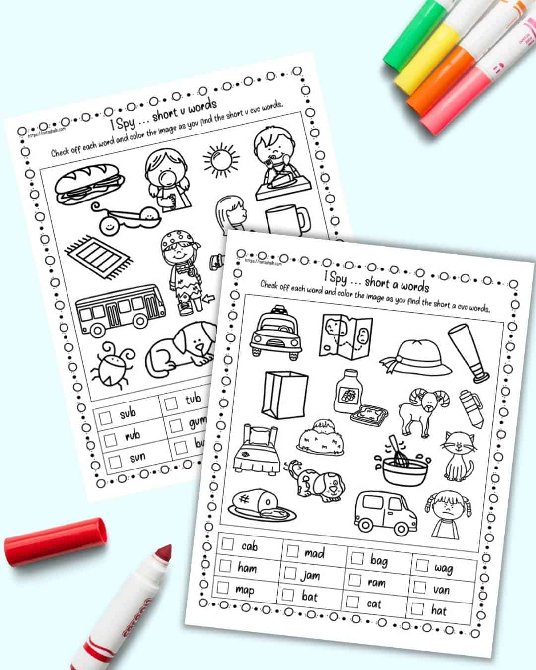 Free Printable CVC Word I Spy Worksheets - The Artisan Life
