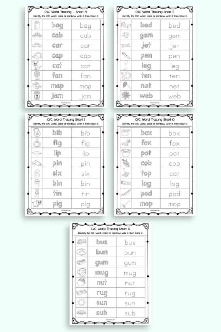 Free Printable CVC Word Tracing Worksheets - The Artisan Life