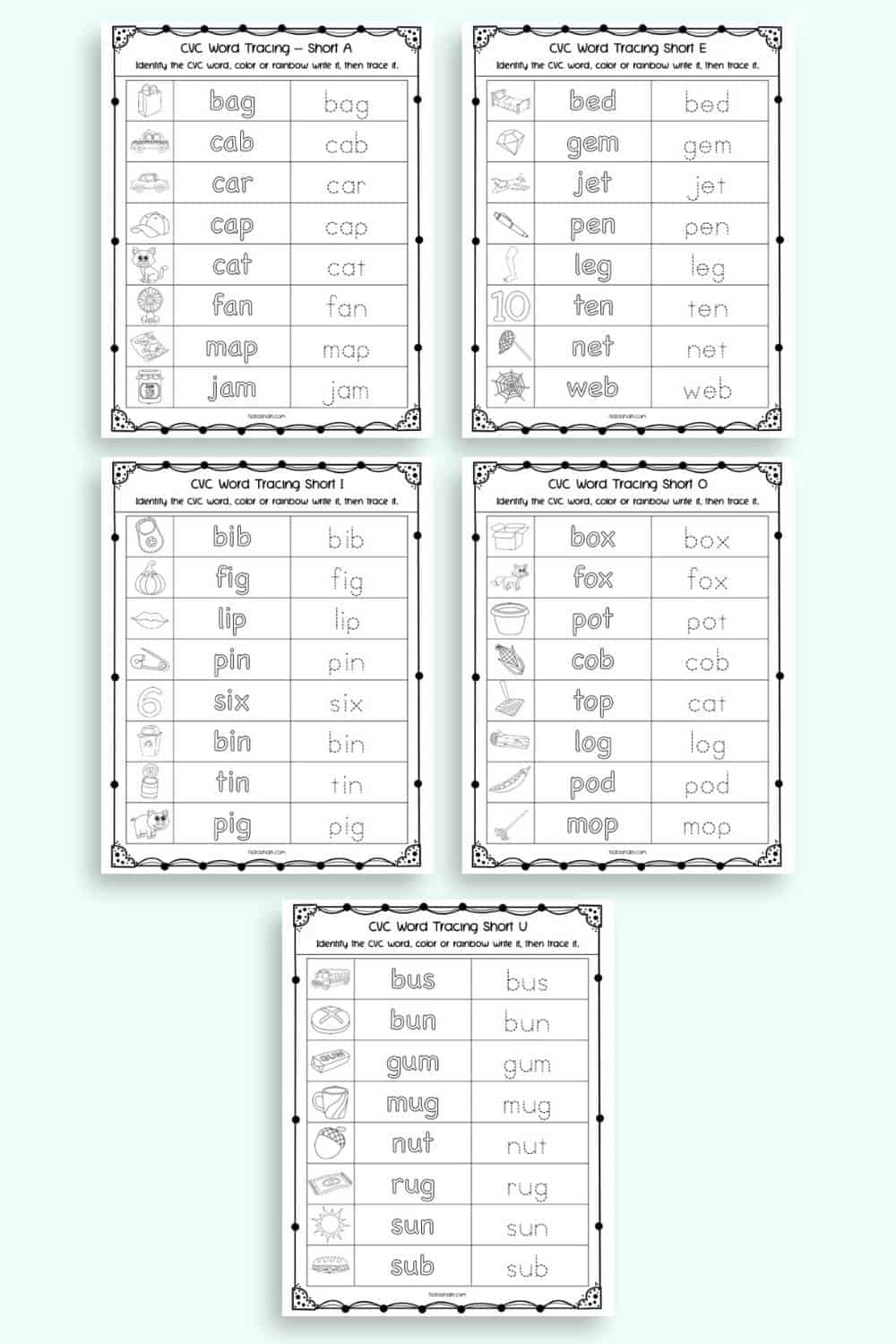 Free Printable CVC Word Tracing Worksheets - The Artisan Life