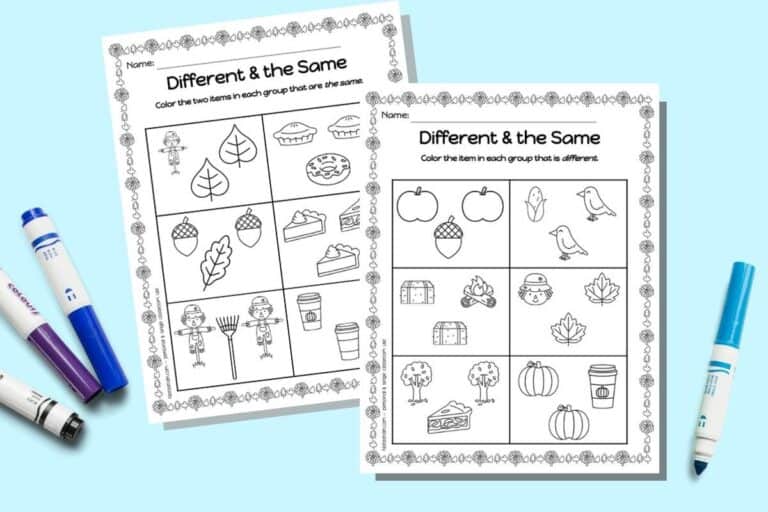 Free Printable Fall Themed Different and the Same Worksheets - The ...