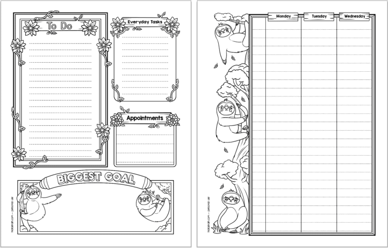 Free Cute Sloth Bujo Planner Printables - The Artisan Life