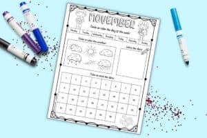 Free Printable November Calendar Worksheet for Kids - The Artisan Life