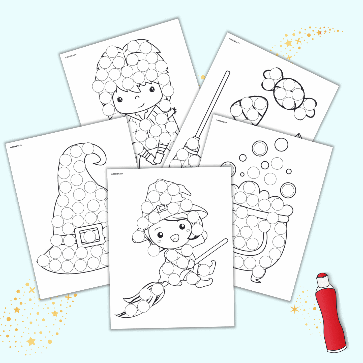 Free Printable Cute Halloween Witch Marker Pages - The Artisan Life