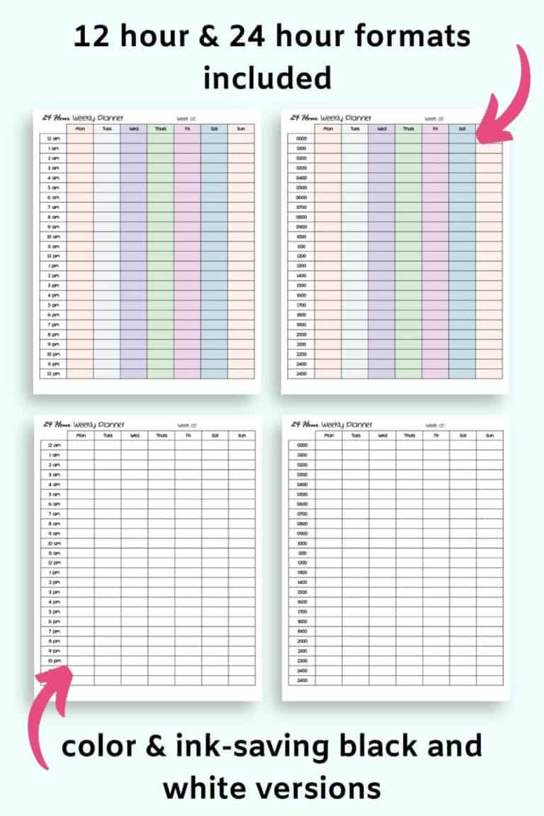 24 Hour Weekly Planner Printable (free printable 24 hour calendar ...