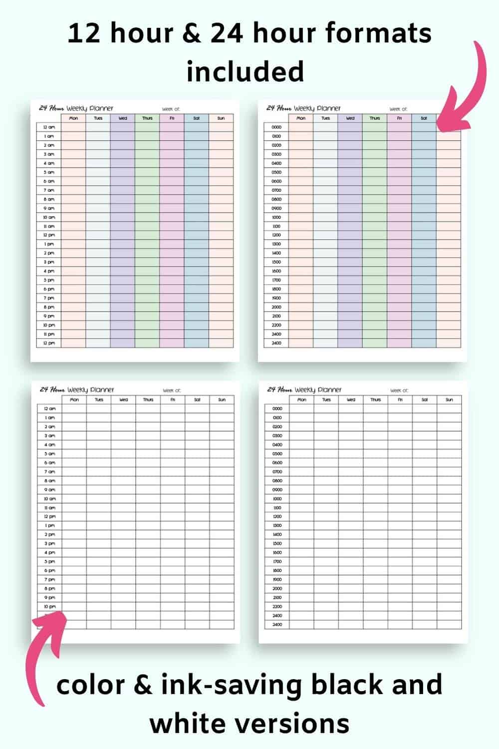 24 Hour Weekly Planner Printable (free printable 24 hour calendar ...