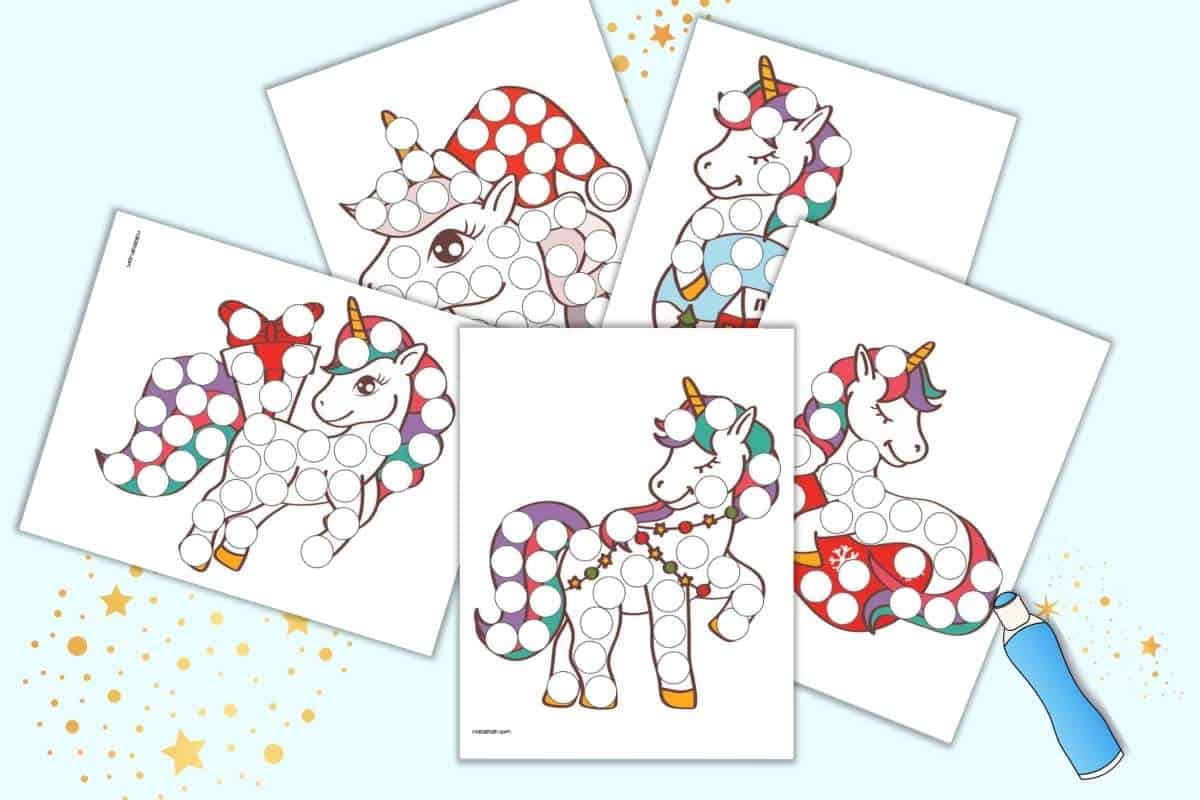 Christmas Unicorn Dot Marker Coloring Pages - The Artisan Life