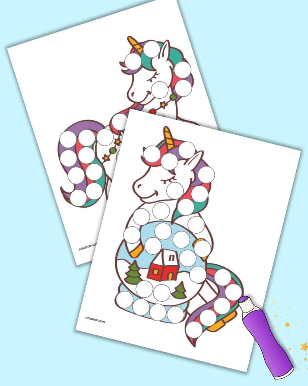 Christmas Unicorn Dot Marker Coloring Pages - The Artisan Life