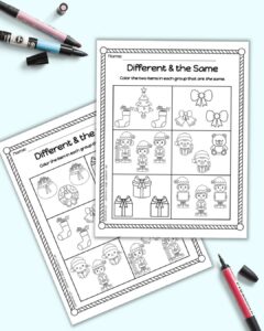Free Printable Christmas Themed Different and the Same Worksheets - The ...
