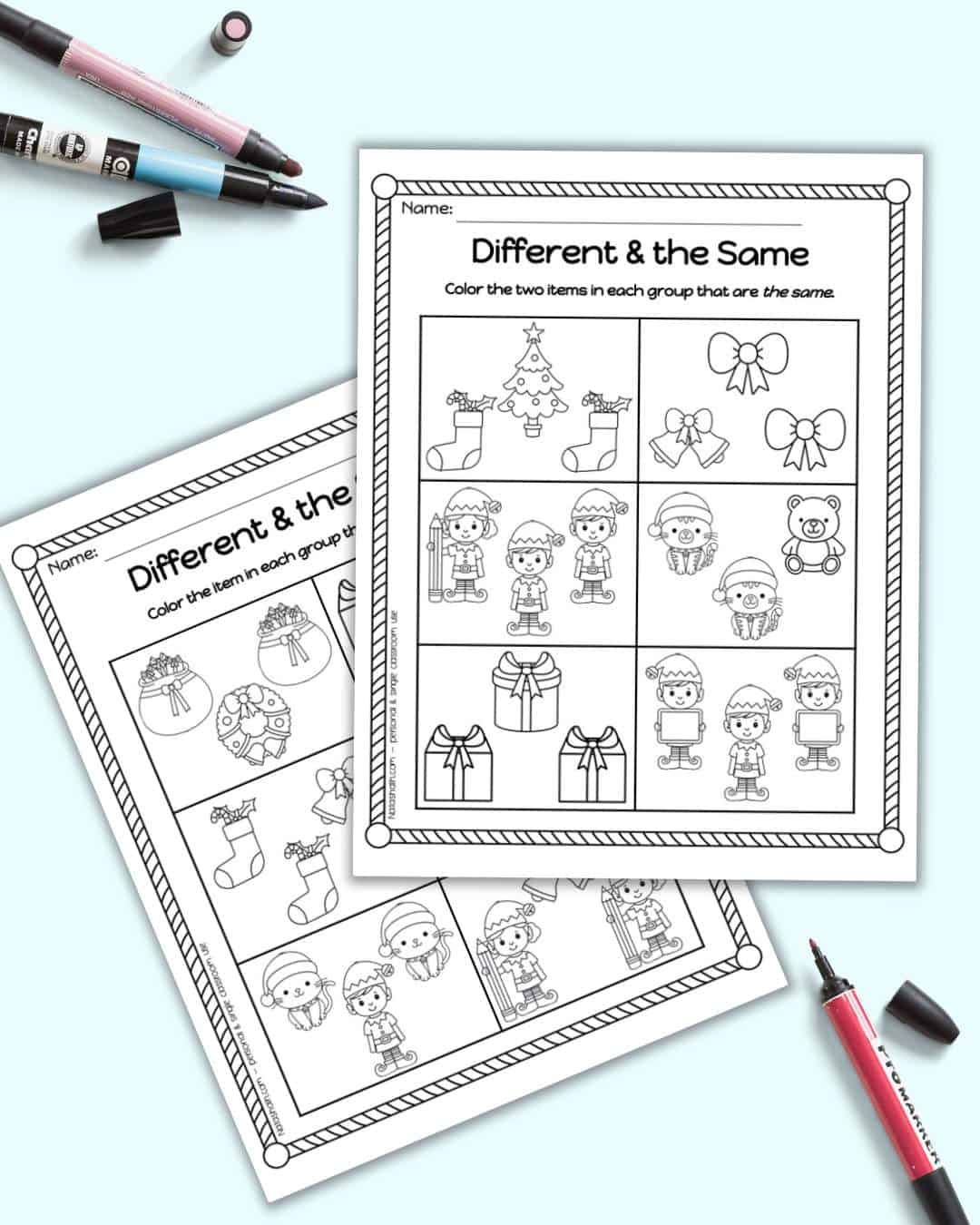 Free Printable Christmas Themed Different and the Same Worksheets - The ...