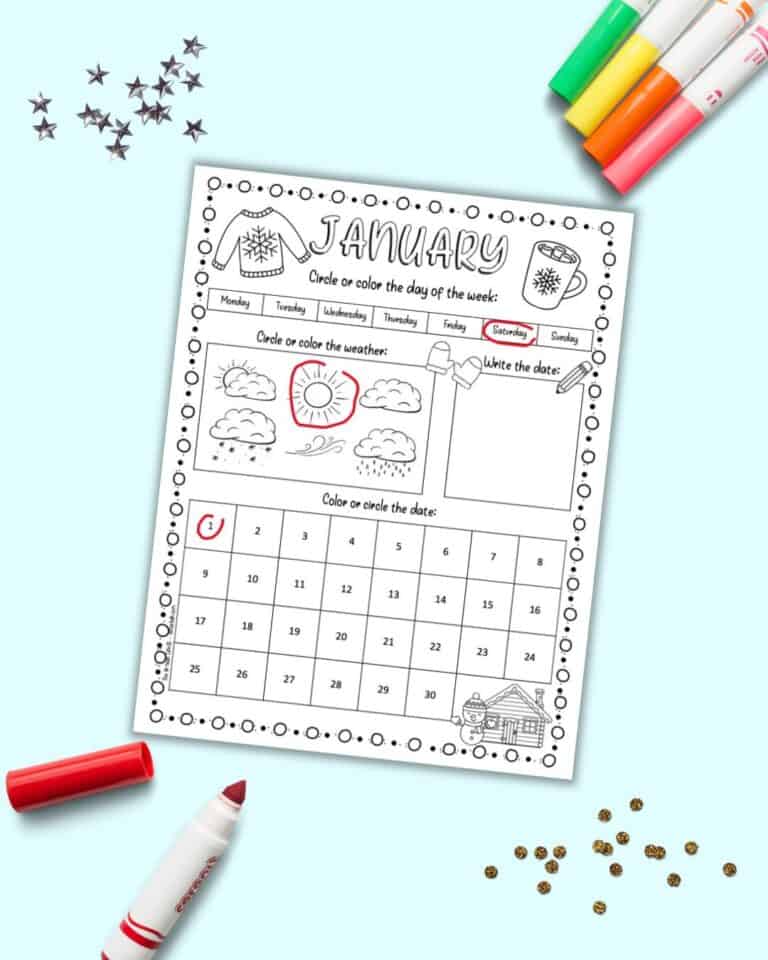 Free Printable January Calendar Worksheet for Kids (January ...