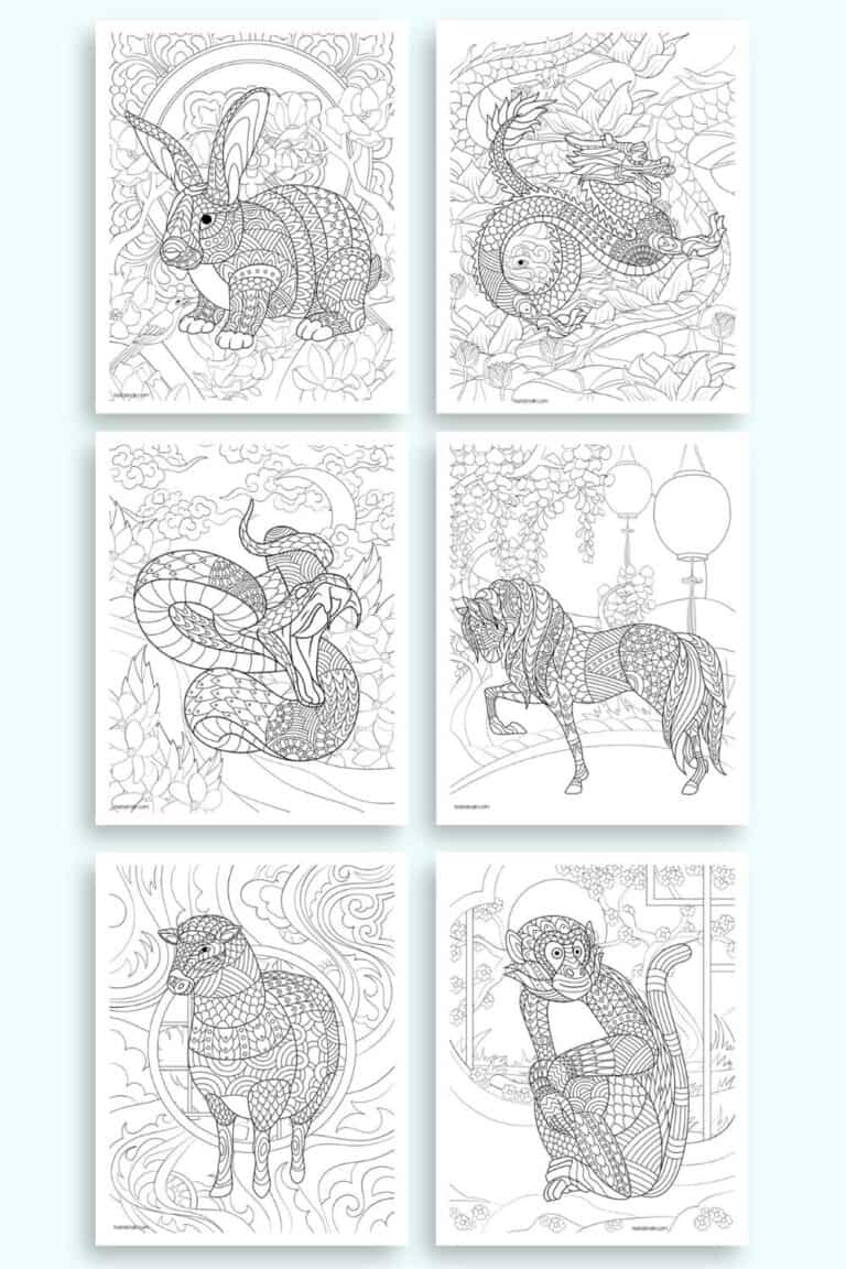 Free Printable Chinese Zodiac Animals Coloring Pages for Adults - The ...