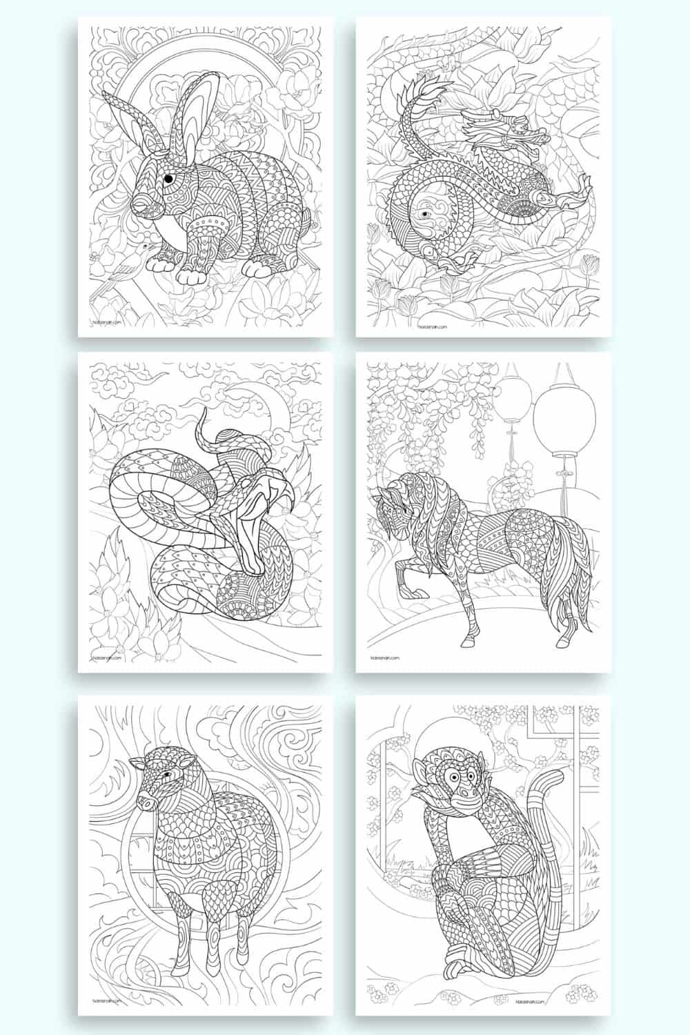 Free Printable Chinese Zodiac Animals Coloring Pages for Adults - The ...