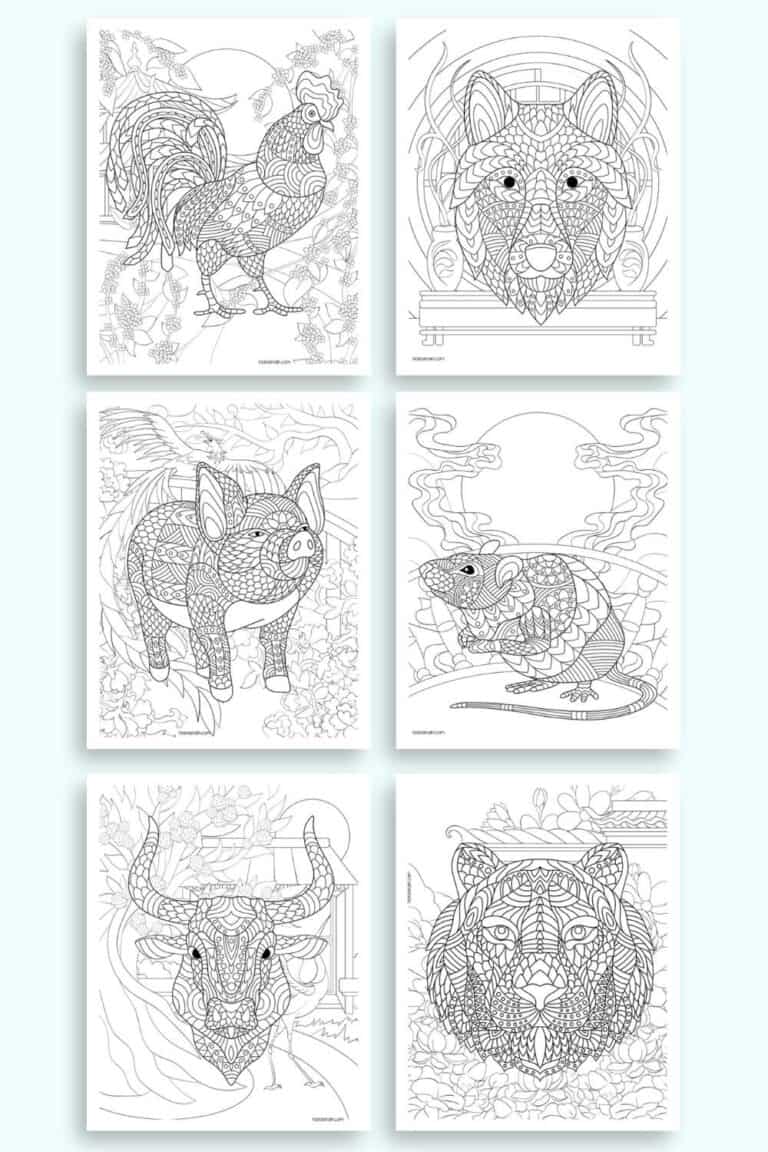 Free Printable Chinese Zodiac Animals Coloring Pages for Adults - The ...
