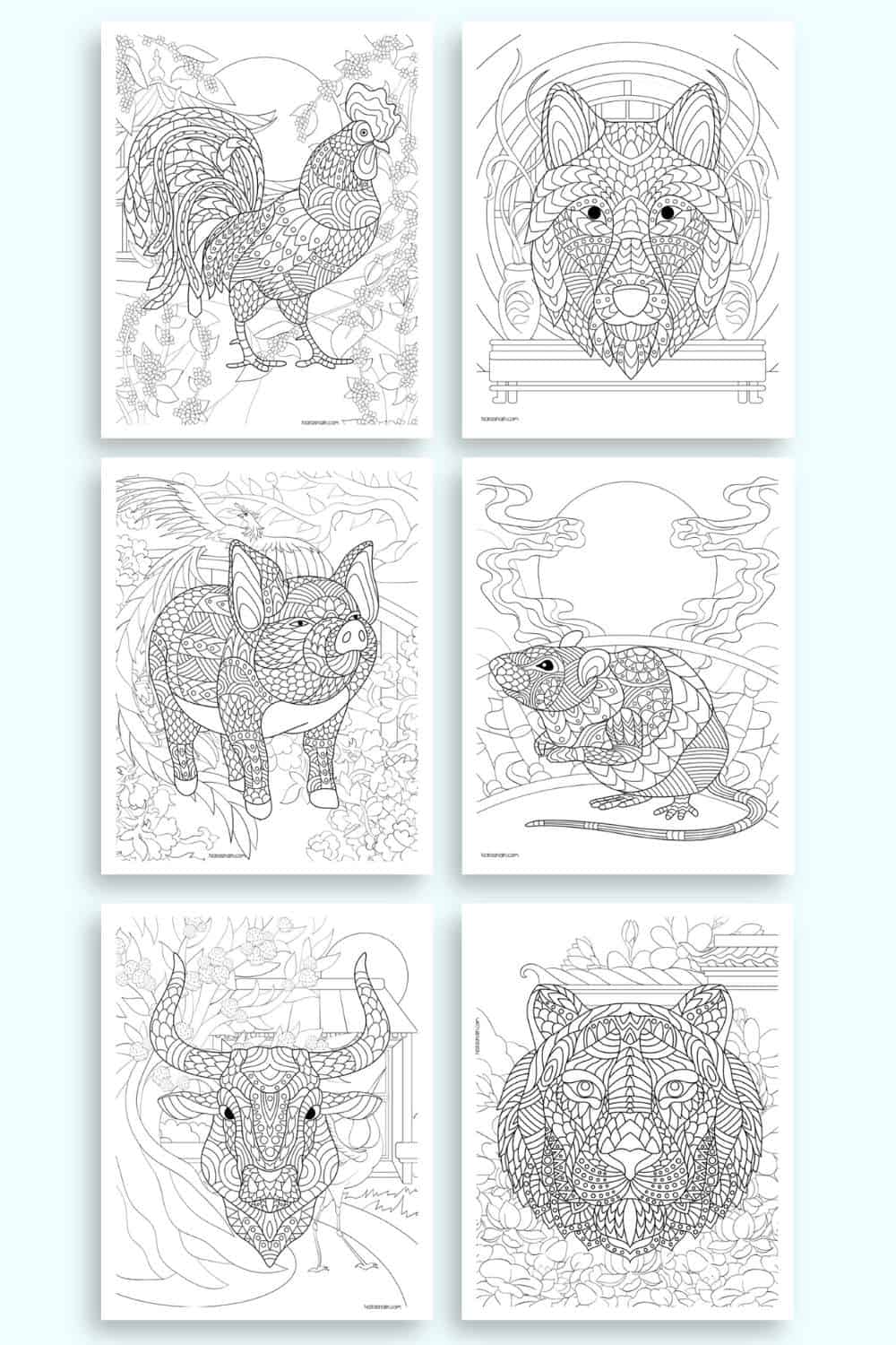 Free Printable Chinese Zodiac Animals Coloring Pages for Adults - The ...