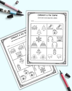 Free Printable Winter Themed Different and the Same Worksheets - The ...