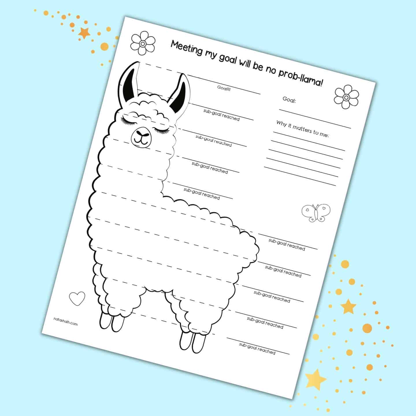 Free Printable Llama Themed Goal Tracker Template - The Artisan Life