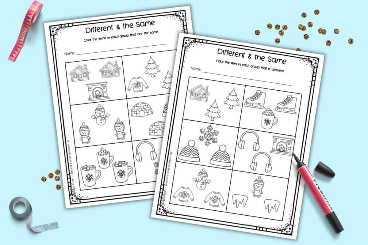 Free Printable Winter Themed Different and the Same Worksheets - The ...
