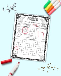 Free Printable March Calendar Worksheet for Kids - The Artisan Life