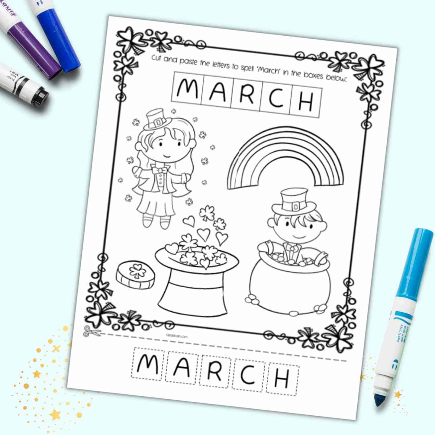 Free Printable March Cut and Paste Worksheet - The Artisan Life