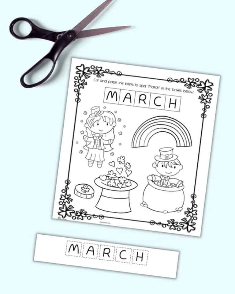 Free Printable March Cut and Paste Worksheet - The Artisan Life
